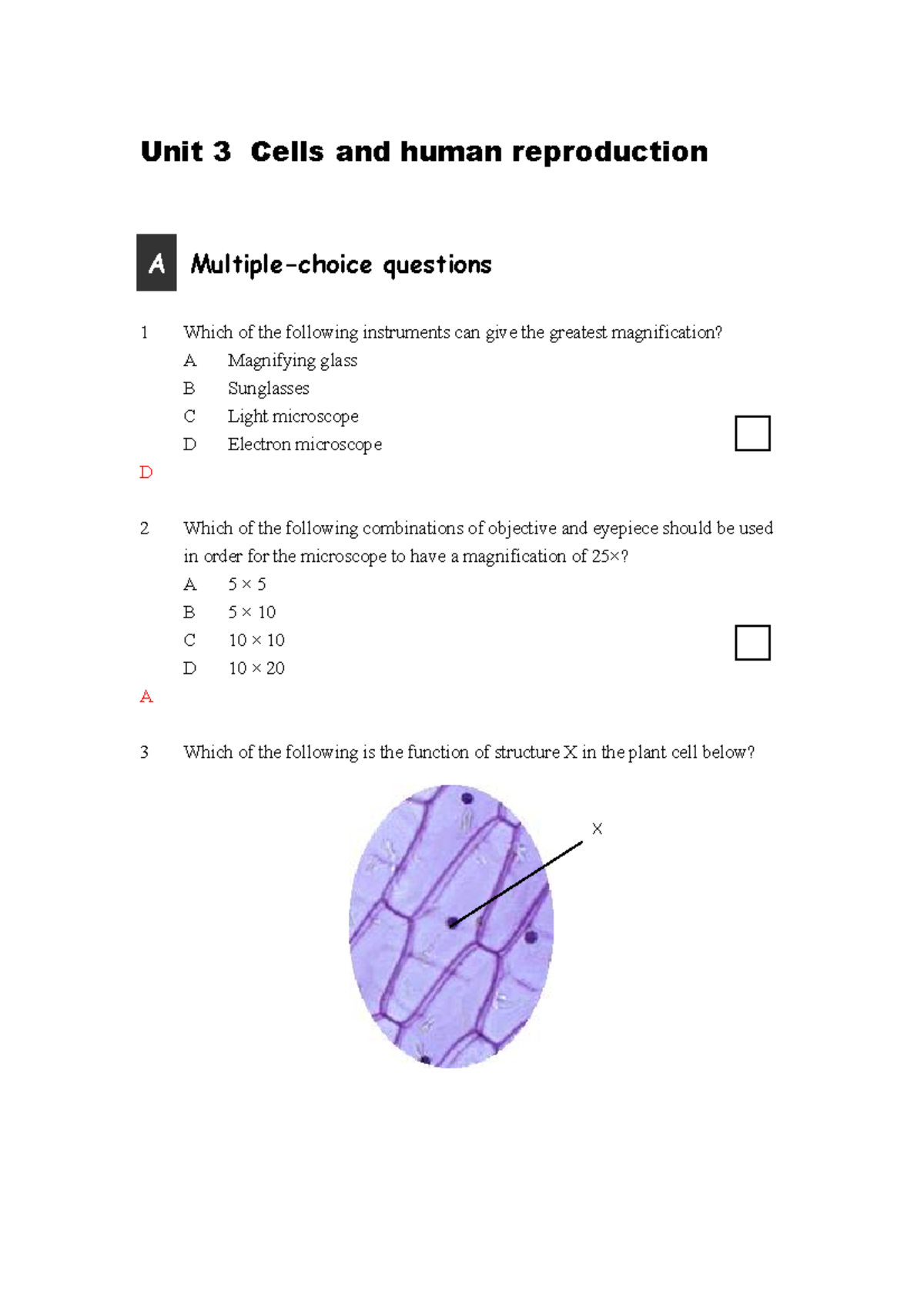Science cell - nothing special - Unit 3 Cells and human reproduction A ...
