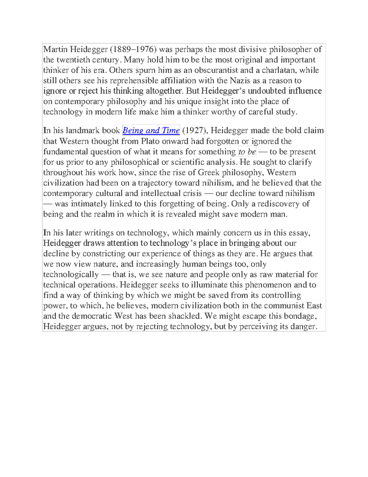 Martin Heidegger - REPORT FROM THE INTERNET REFLECTION AND ANALYSIS ...