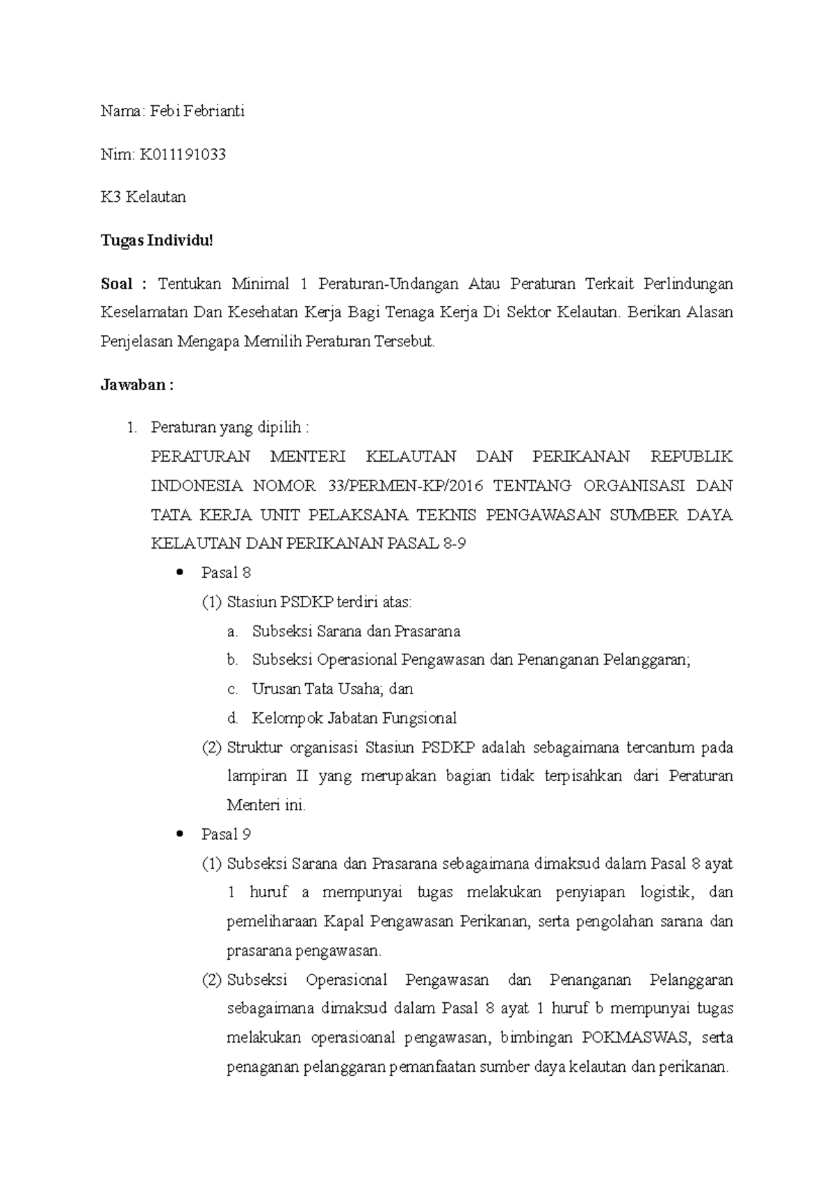 K011191033 Febi Febrianti Tugas K3 Kelautan - Nama: Febi Febrianti Nim ...