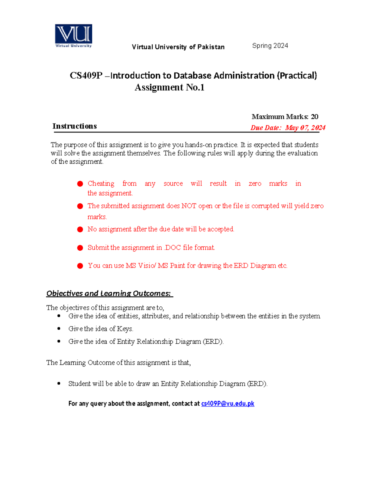 Spring 2024 CS409P 1 - For assignment - Virtual University of Pakistan Spring 2024 CS409P - Studocu