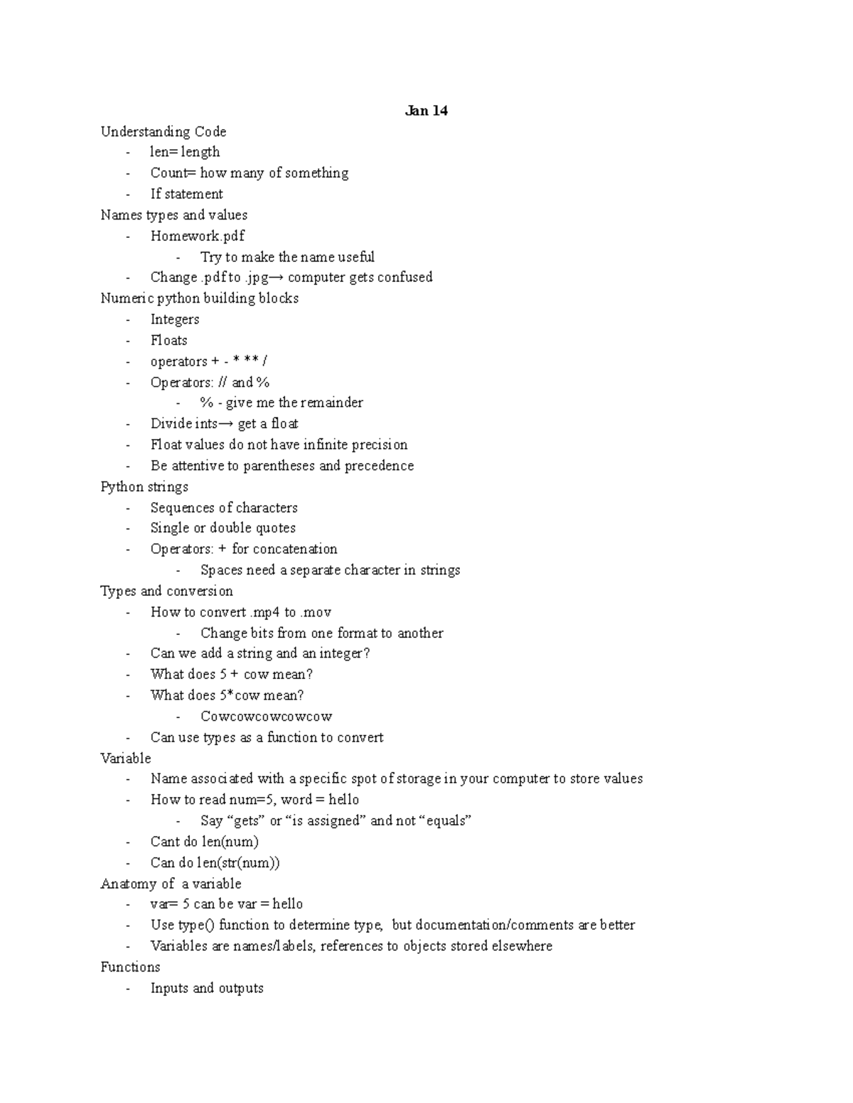 Compsci 101 Class Notes 1 Jan 14 Understanding Code Len Length Count How Many Of Something