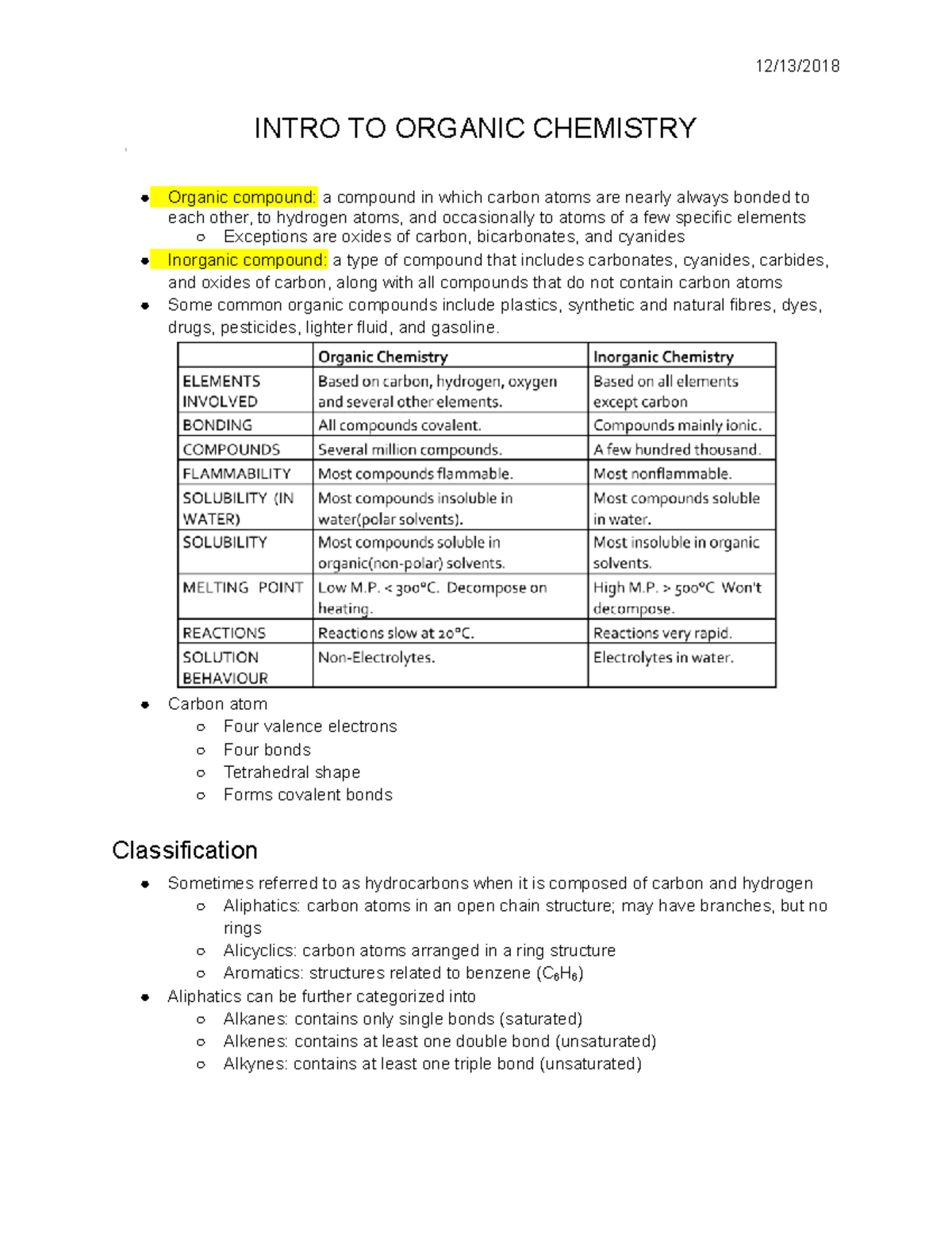 1.1 Intro to Organic Chemistry - 12/13/ INTRO TO ORGANIC CHEMISTRY ...
