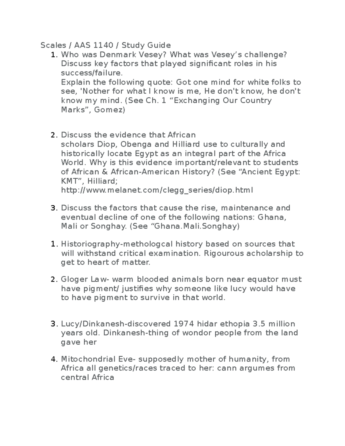 1140 Study Guide - Scales / AAS 1140 / Study Guide 1 was Denmark Vesey ...