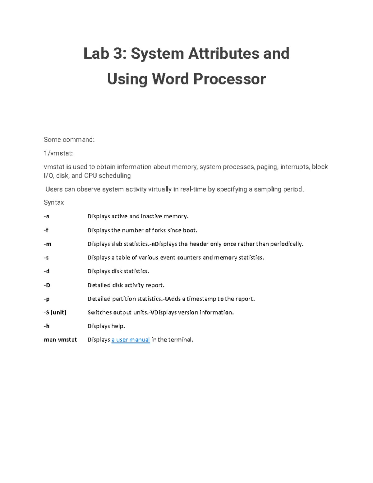 Lab 3 - Lab3 - Lab 3: System Attributes and Using Word Processor Some ...