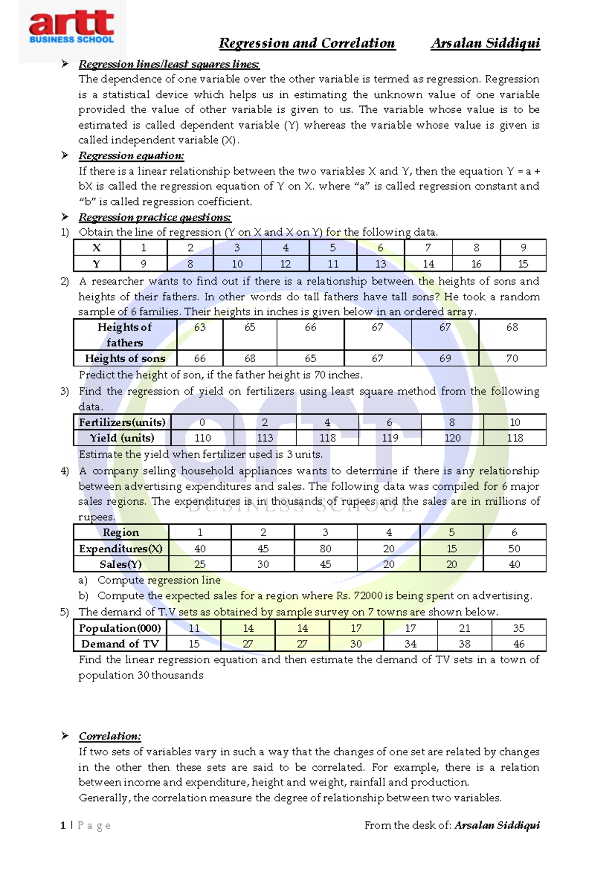 Regression and Correlation practice questions NEW - Regression lines ...