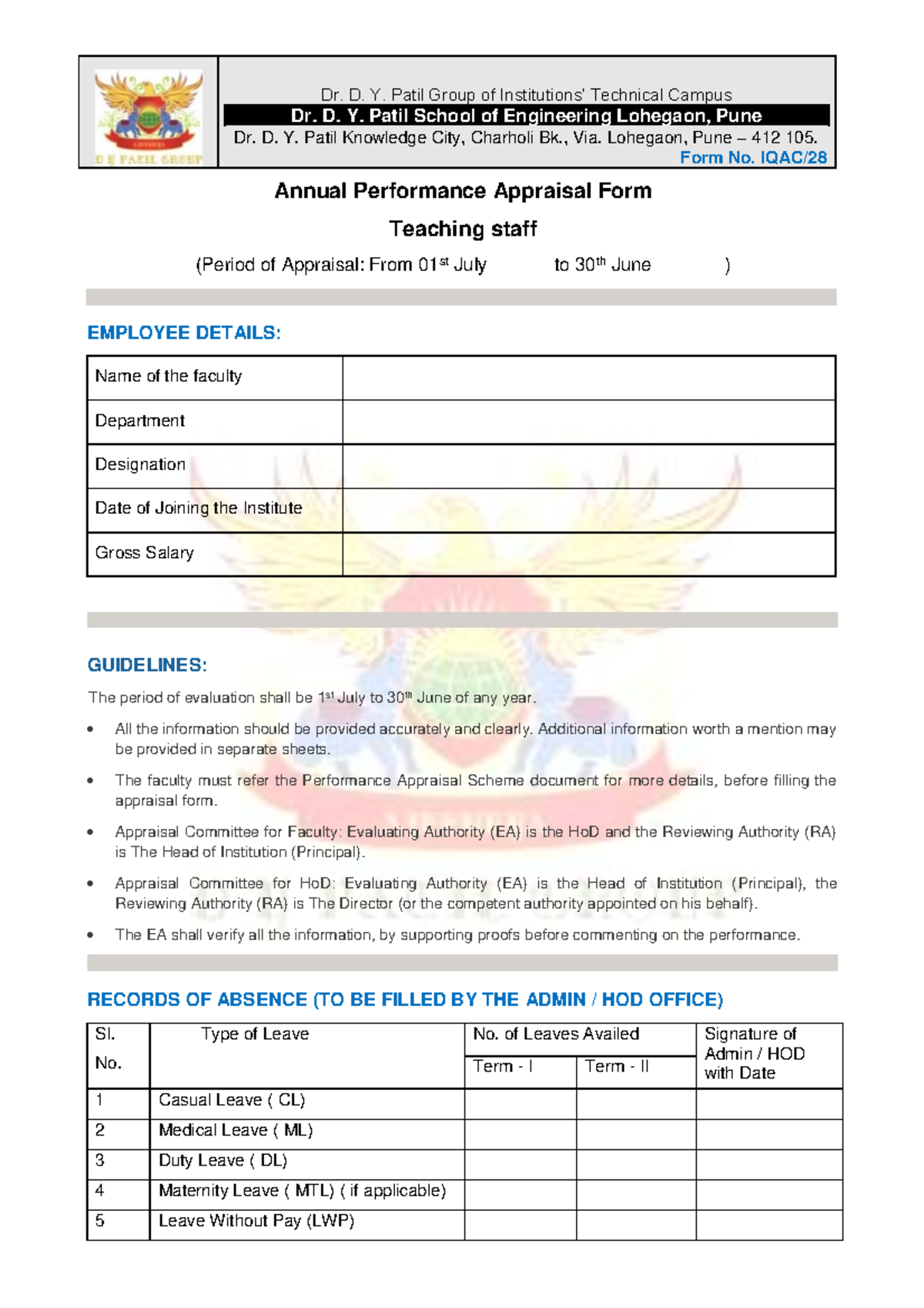 28. API form - Annual Performance Appraisal Form Teaching staff (Period ...