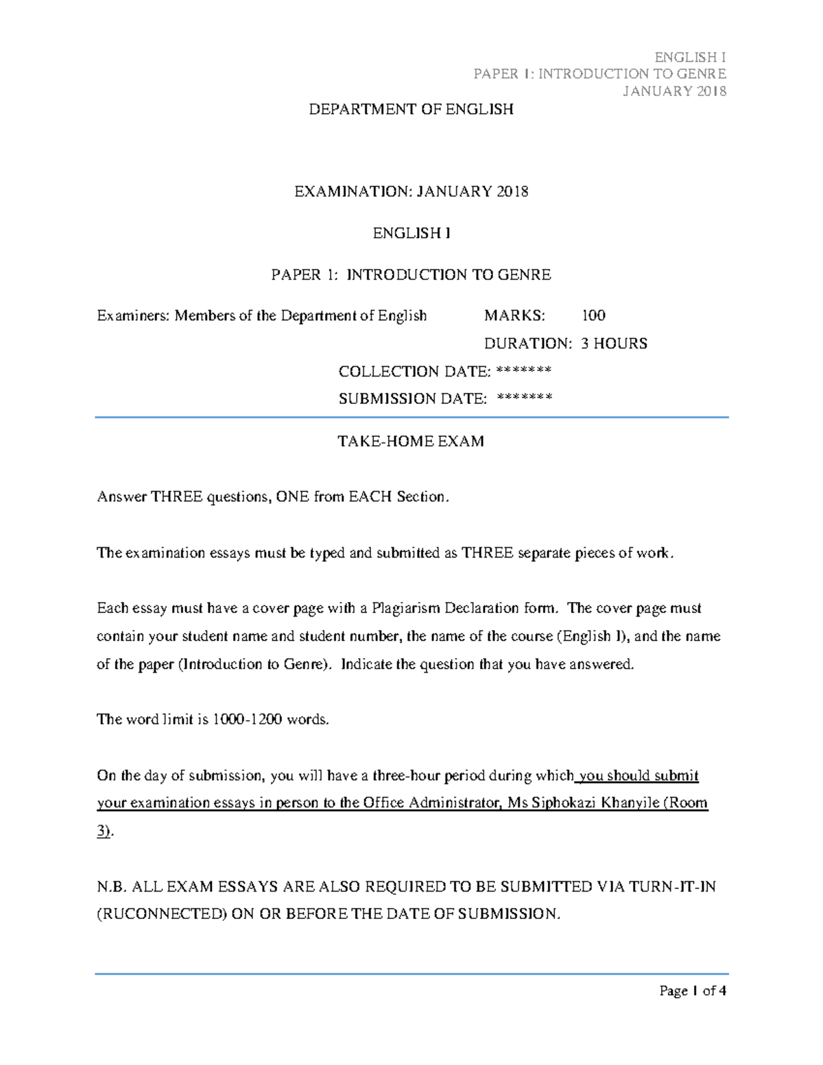 English 1 P1 Introduction to Genre Jan 2018 - PAPER 1: INTRODUCTION TO ...