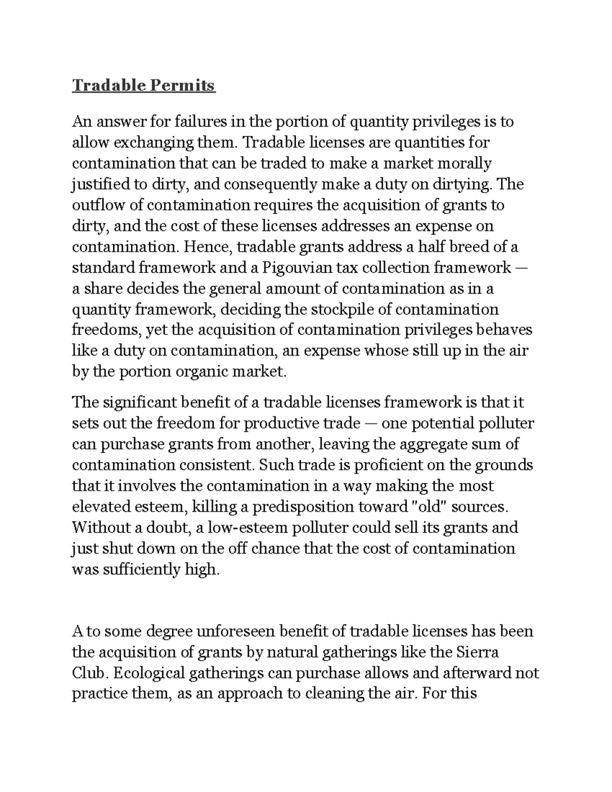 Tradable Permits - Tradable licenses are quantities for contamination ...