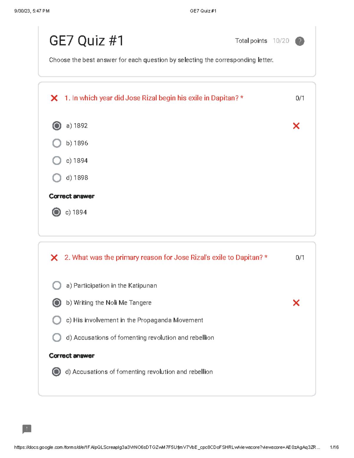 GE7 Quiz #1 09-30-2023 - Quiz Pointers - - Studocu