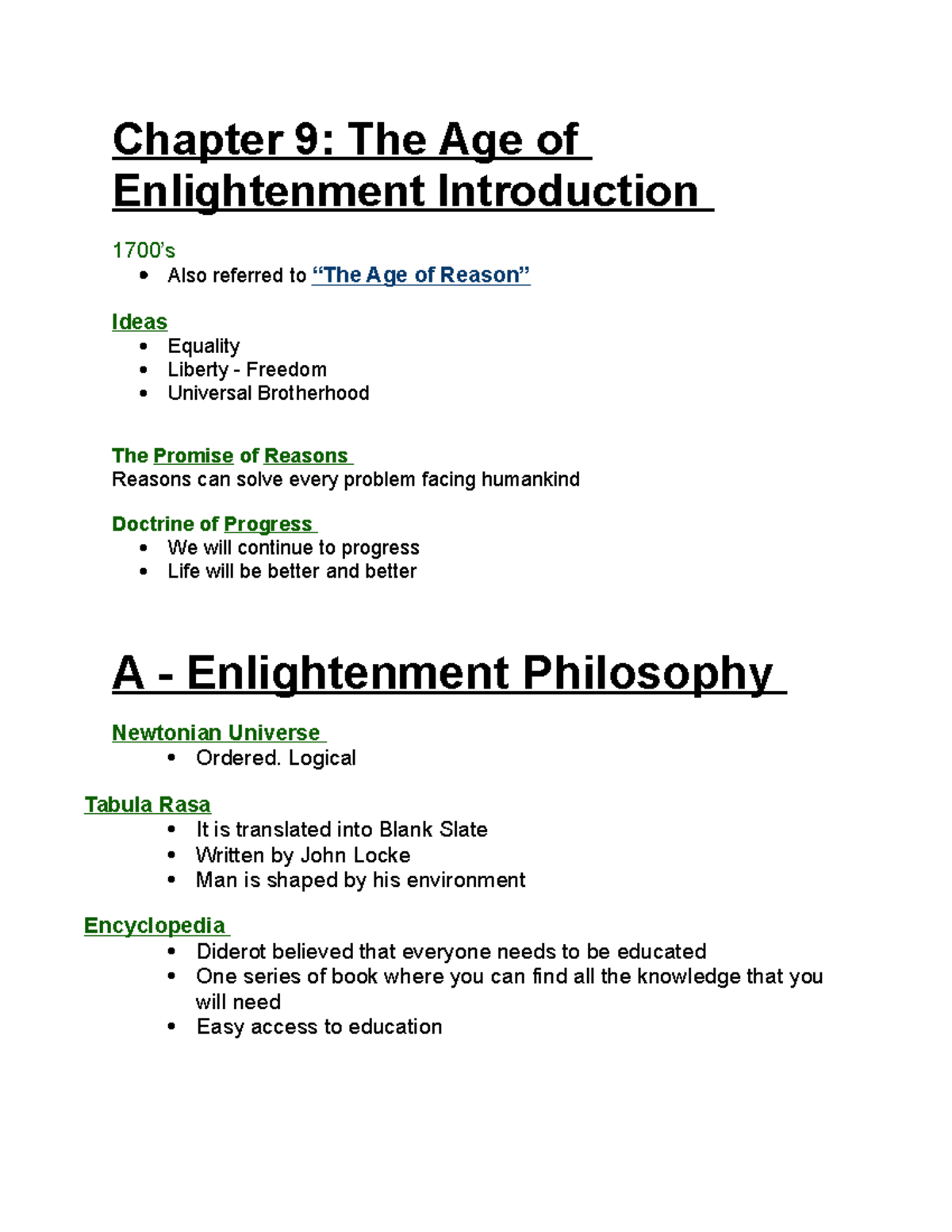 Chapter 9- The Age of Enlightenment HUM 1020 - Chapter 9: The Age of ...