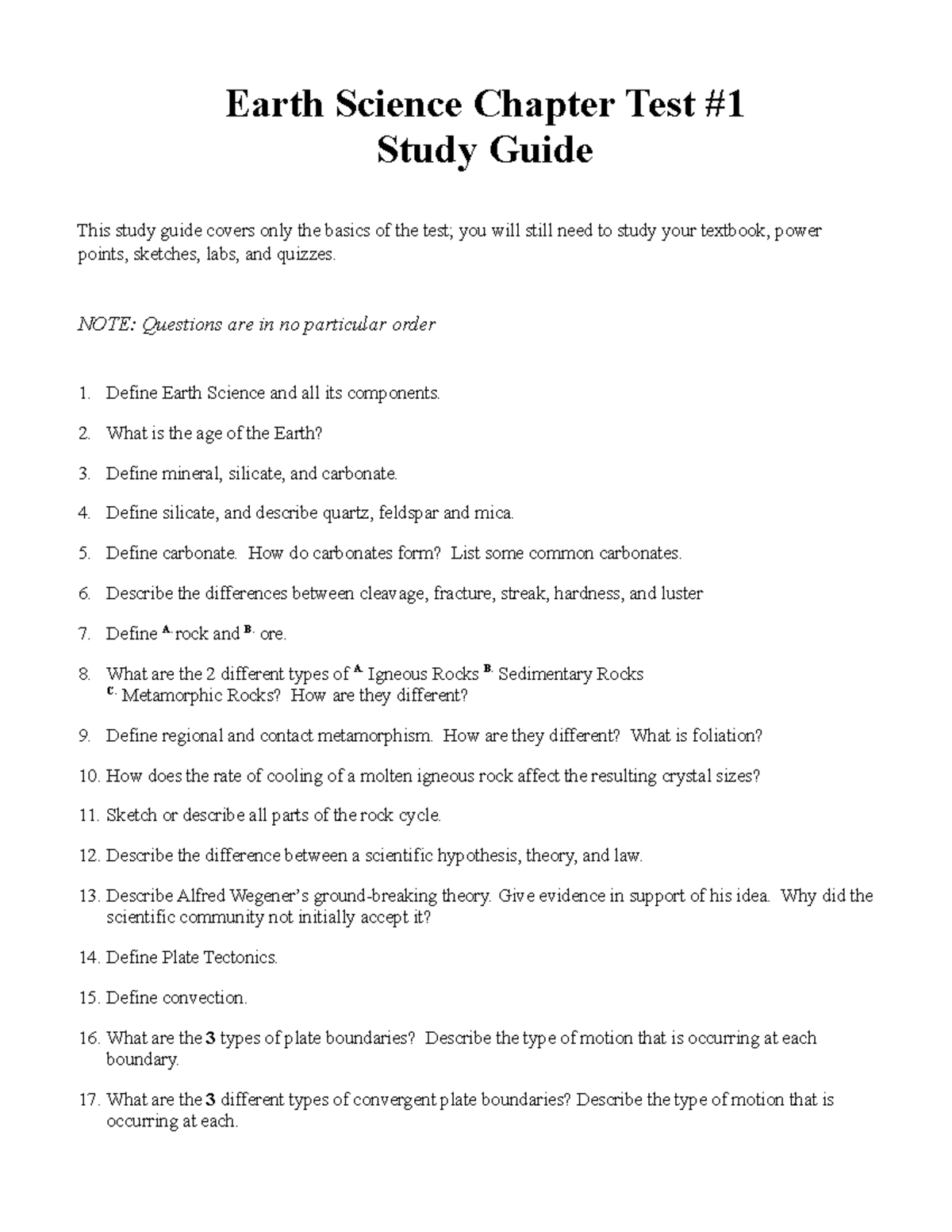Online Chapter Test 1 Study Guide - Earth Science Chapter Test Study ...