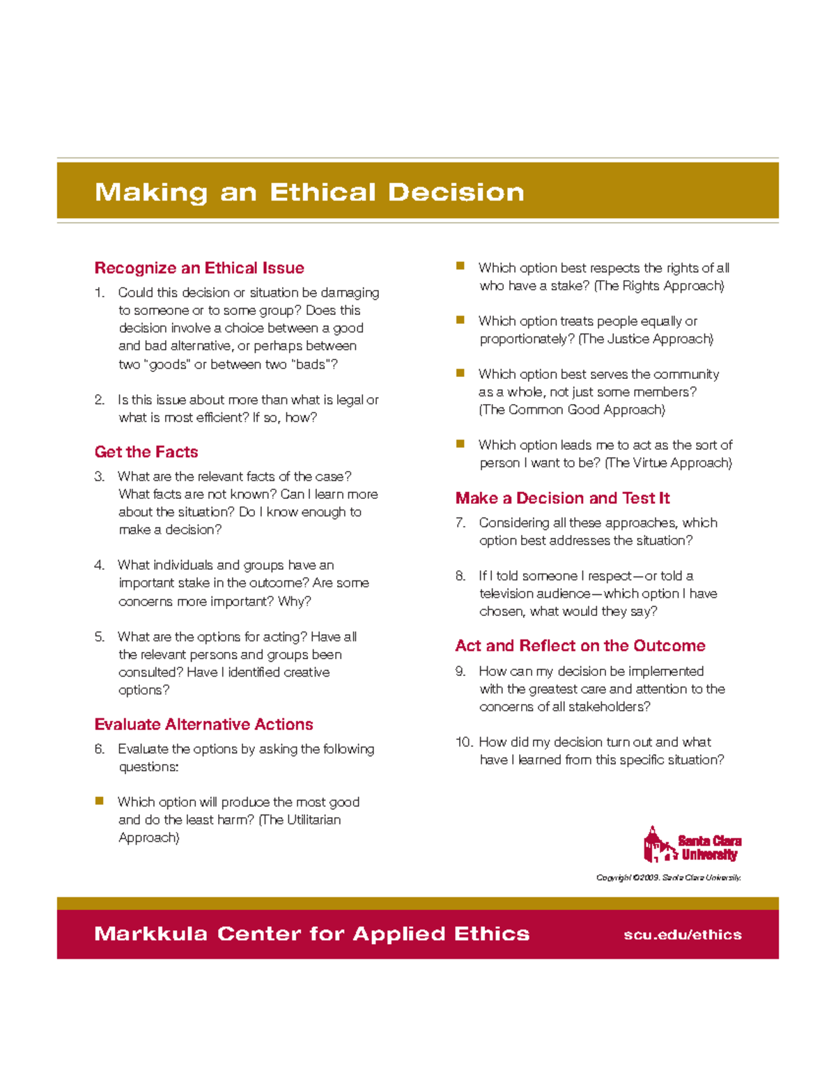 Making an Ethical Decision - Recognize an Ethical Issue Could this ...