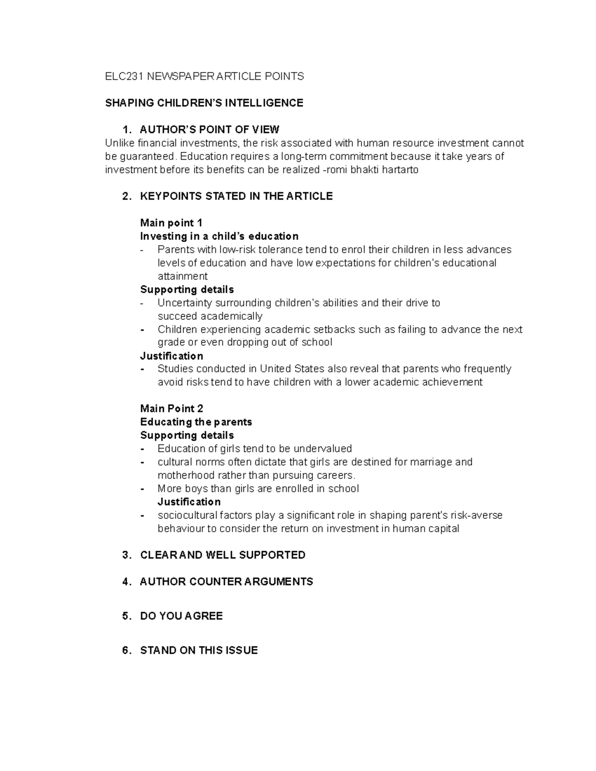 ELC231 points newspaper - ELC231 NEWSPAPER ARTICLE POINTS SHAPING ...