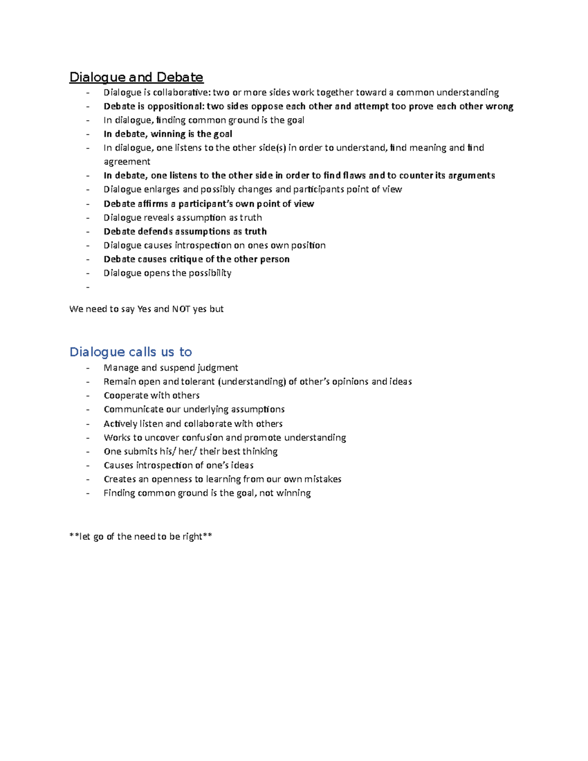 Dialogue and debate - notes from class - Dialogue and Debate Dialogue ...