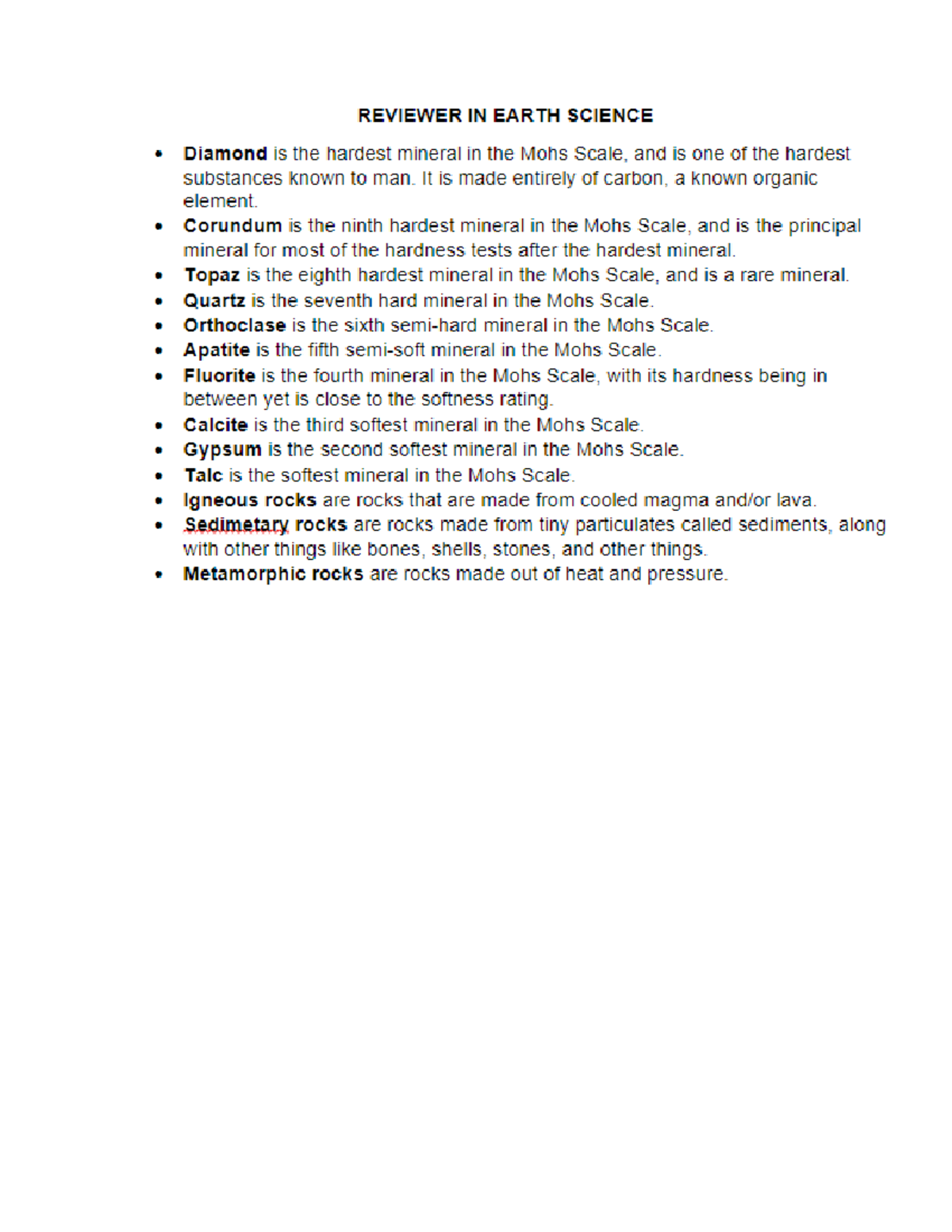 Earth Science - Rocks and Minerals - Earth and Life Science - Studocu