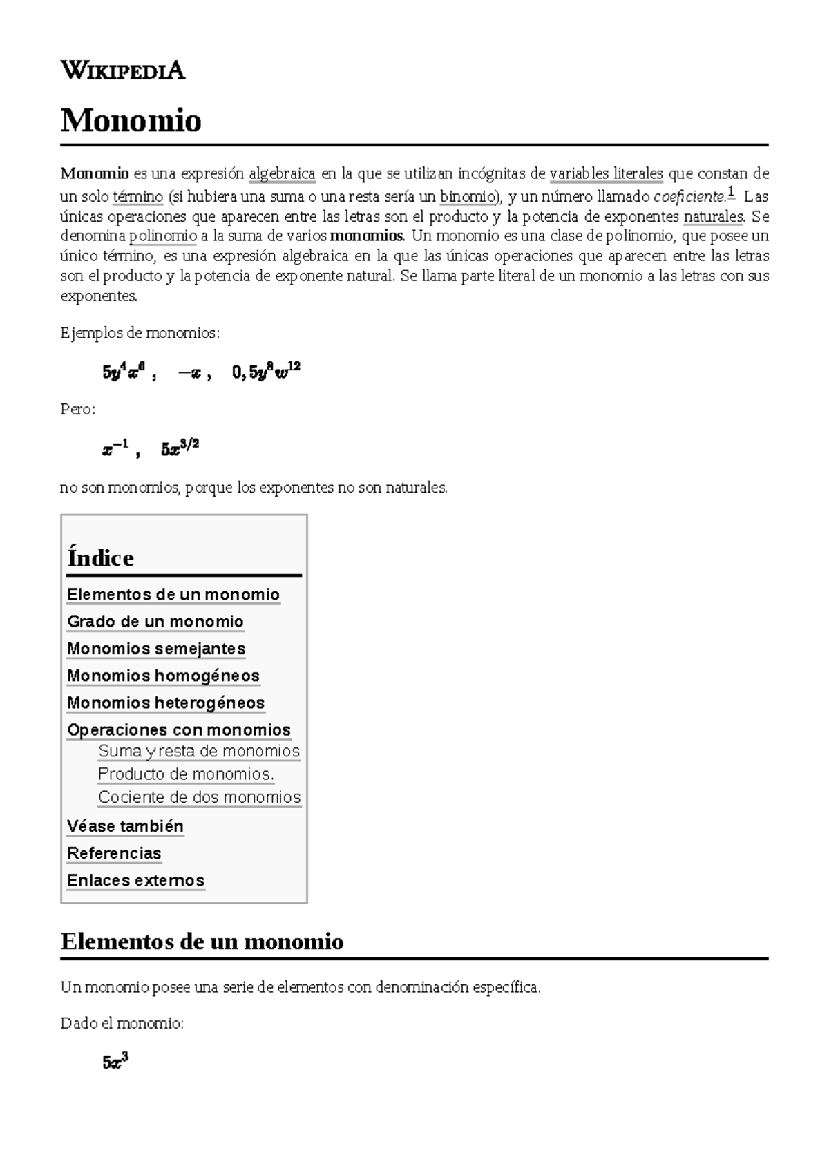 Monomio - algebra - Monomio Monomio es una expresión algebraica en la ...