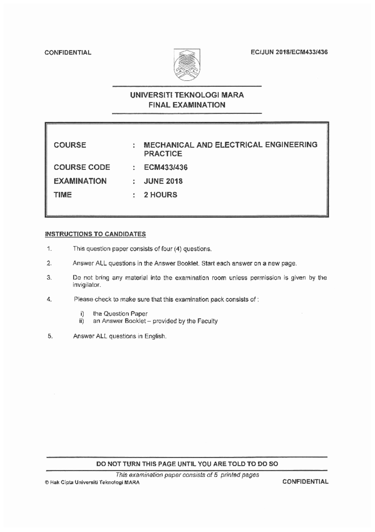 Faculty Civil Engineering 2018 Session 2 - Degree ECM433 436 - civil ...