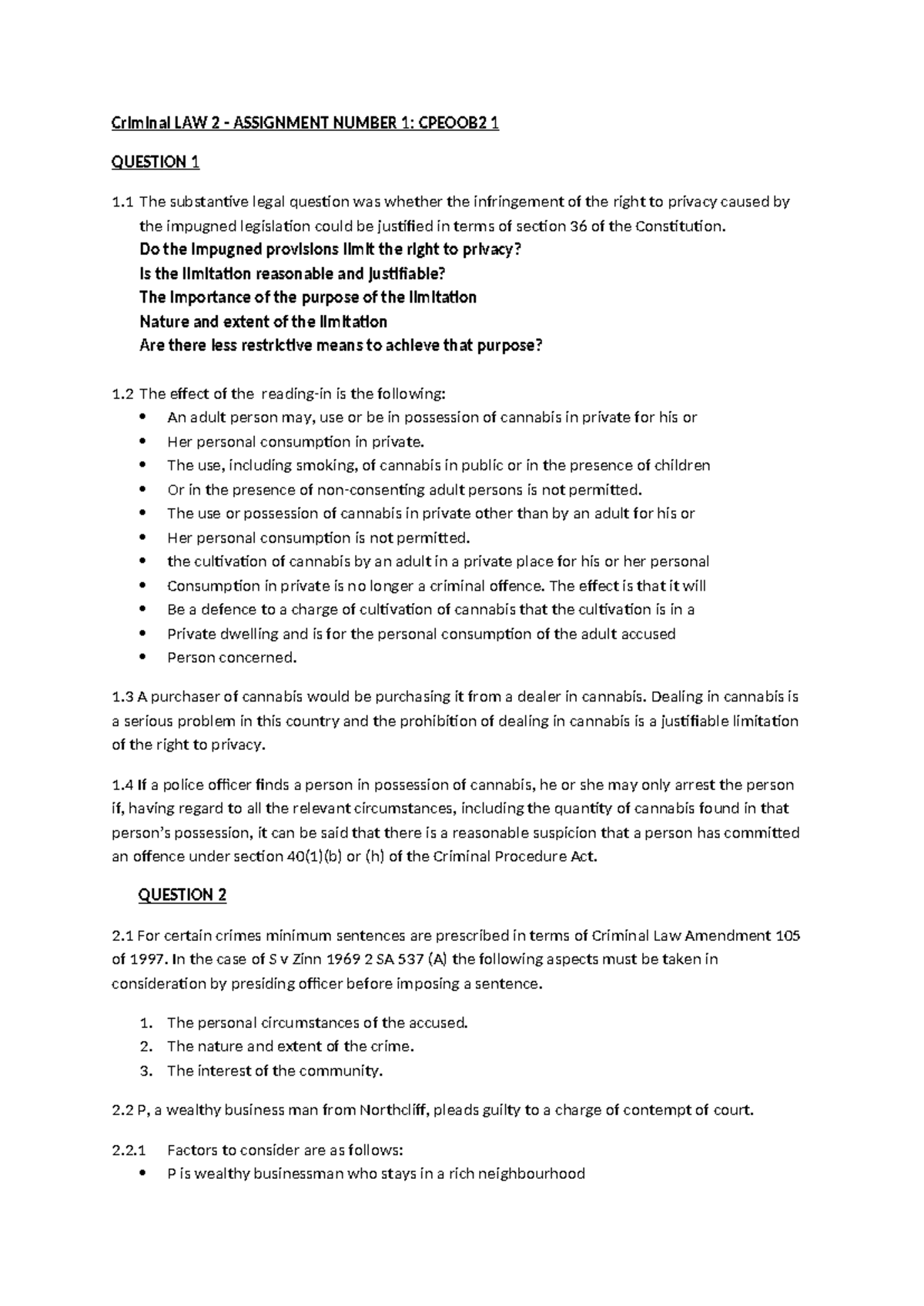 Criminal LAW Assignment - Criminal LAW 2 - ASSIGNMENT NUMBER 1: CPEOOB2 ...
