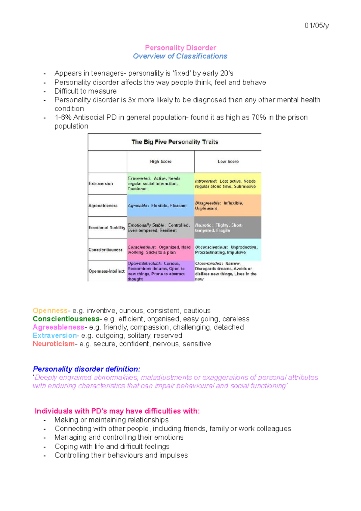 Overview of Personality Disorder's - Personality Disorder Overview of ...