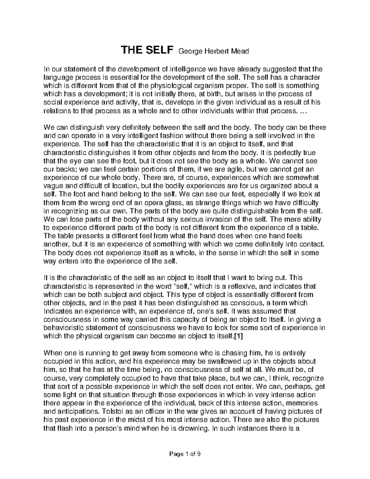 THE SELF - The self, by george herbert mead. - THE SELF George Herbert ...