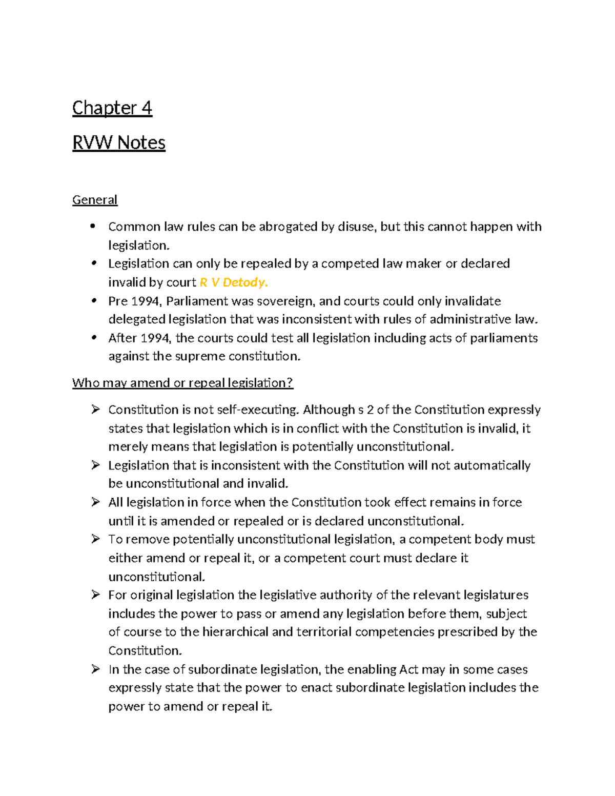 RVW 210 semester test 1 notes - Chapter 4 RVW Notes General Common law ...