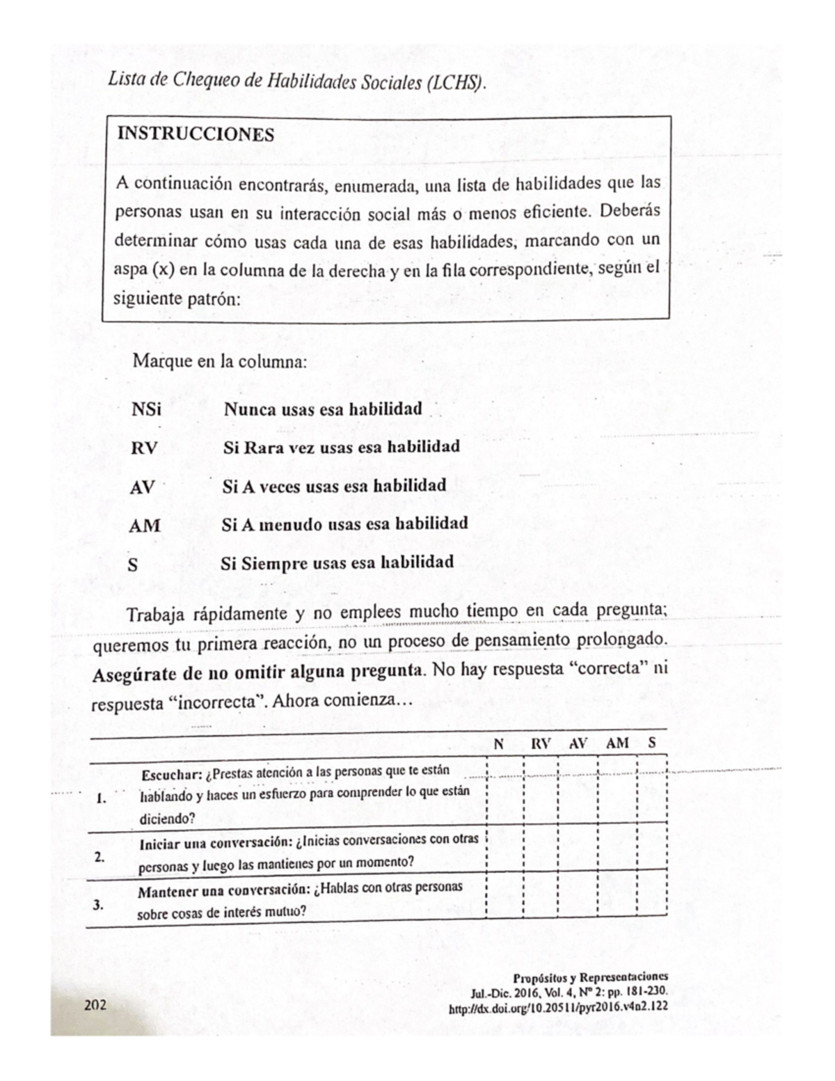 5. Lista de Chequeo de Habilidades Sociales (LCHS) - Psicología ...