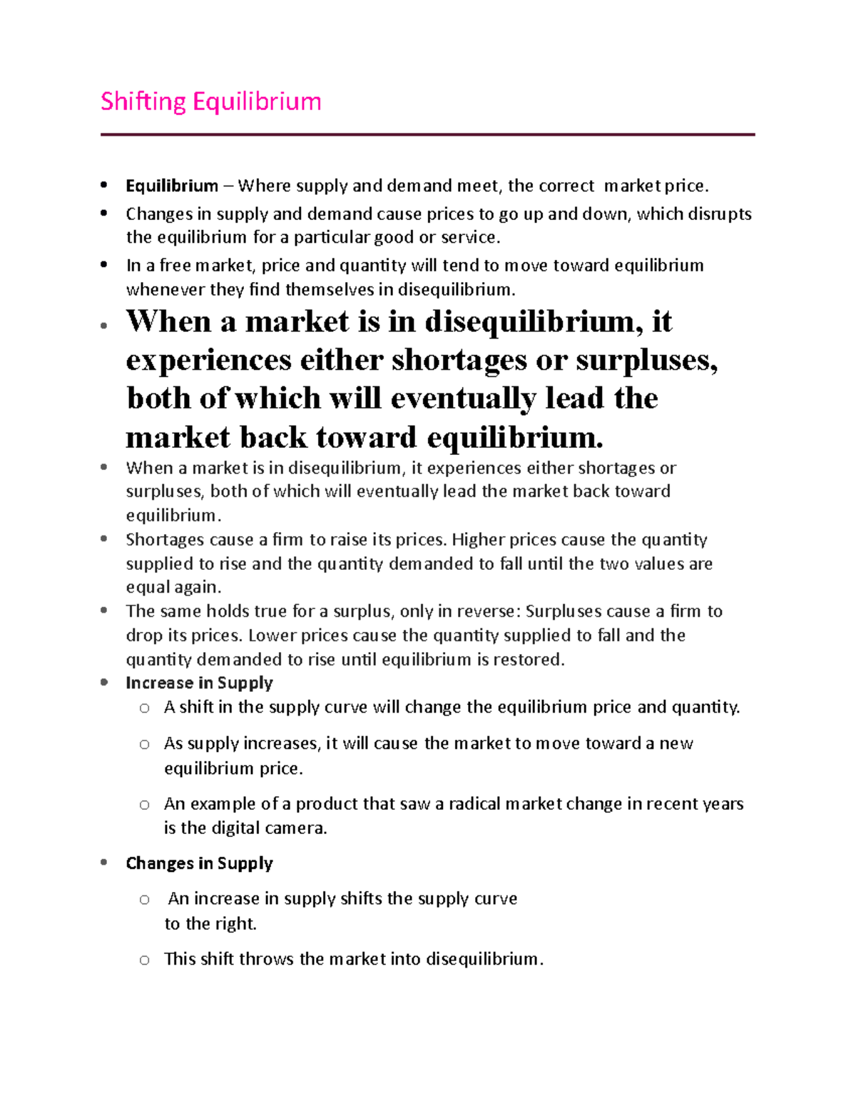 Shifting Equilibrium - information - Shifting Equilibrium Equilibrium ...