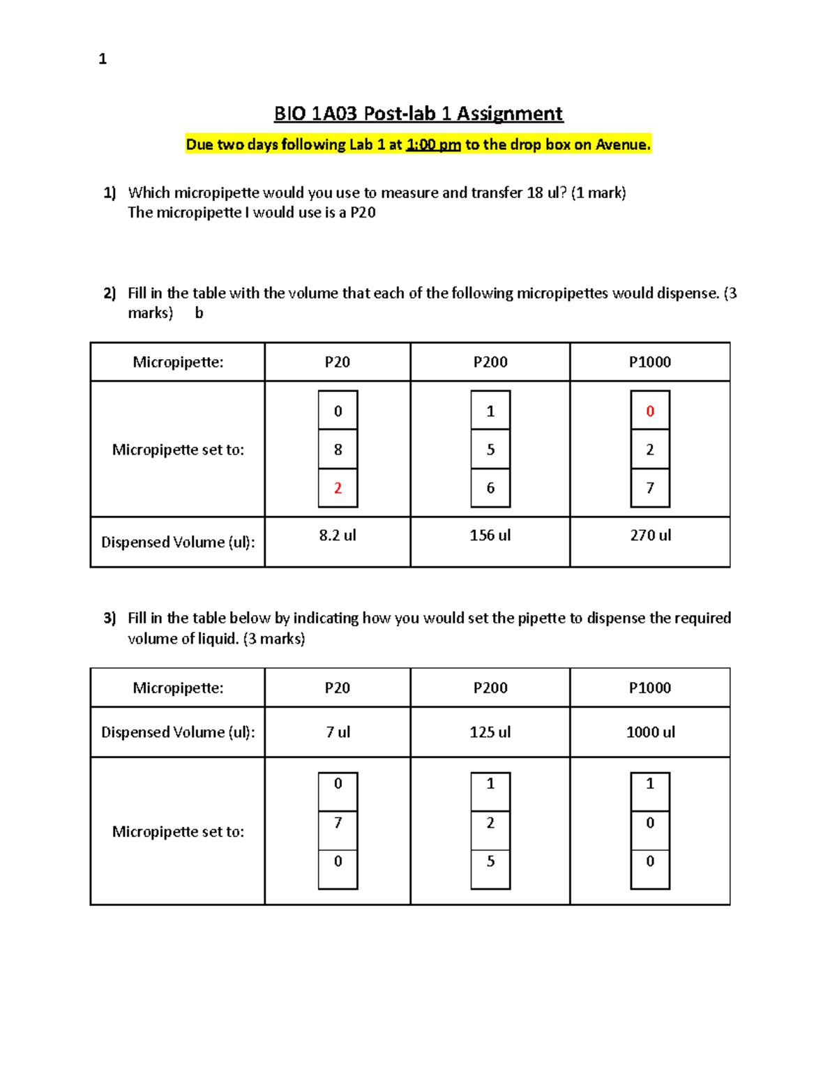 Post-lab 1 Assignment S2022 - 1 BIO 1A03 Post-lab 1 Assignment Due two days following Lab 1 at 1 ...