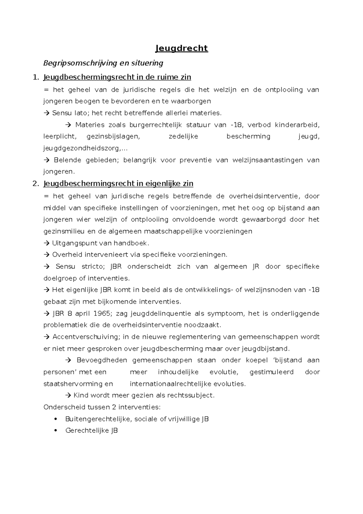 Jeugdrecht samenvatting - Jeugdrecht Begripsomschrijving en situering 1 ...