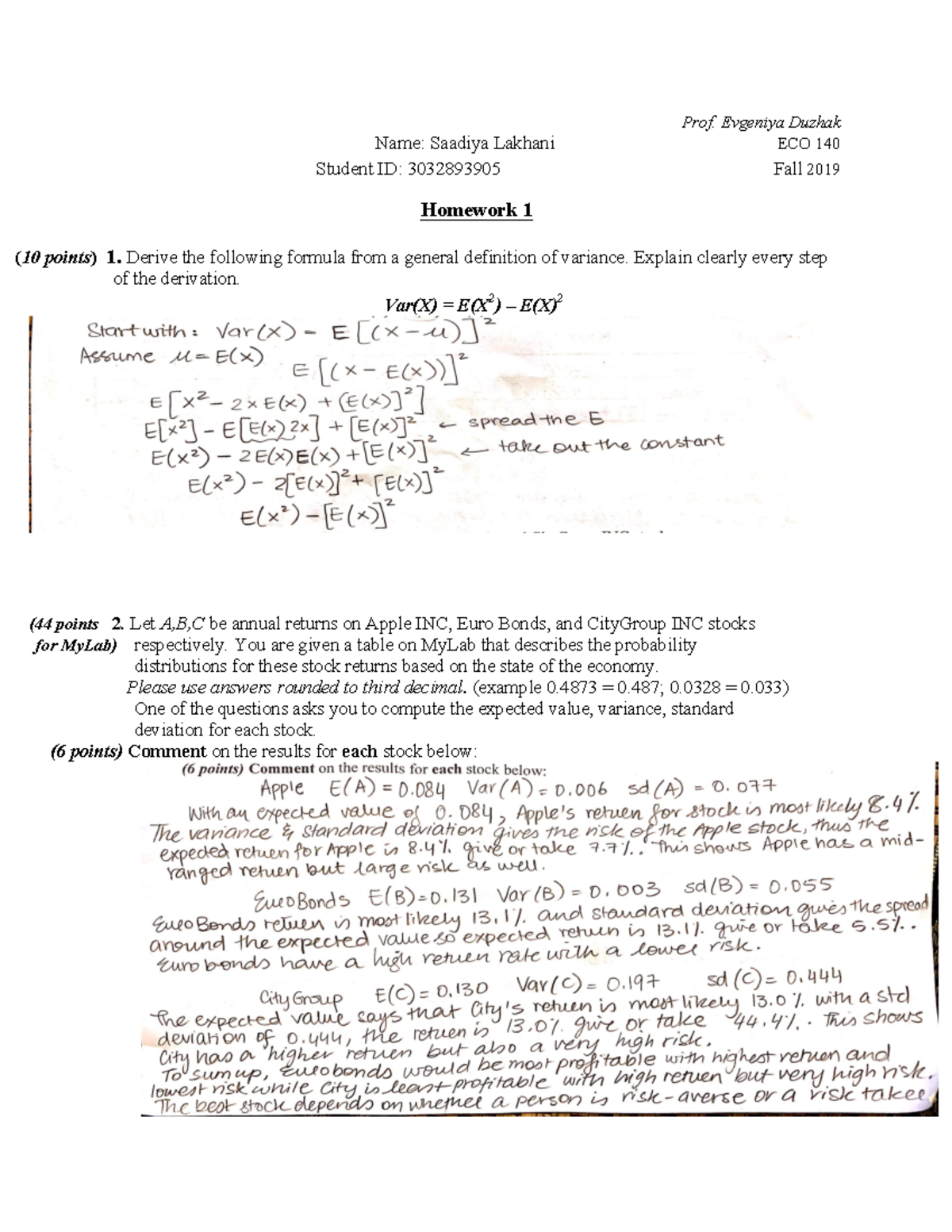 ECON 140 HW 1 - Homework problem set - Prof. Evgeniya Duzhak Name ...