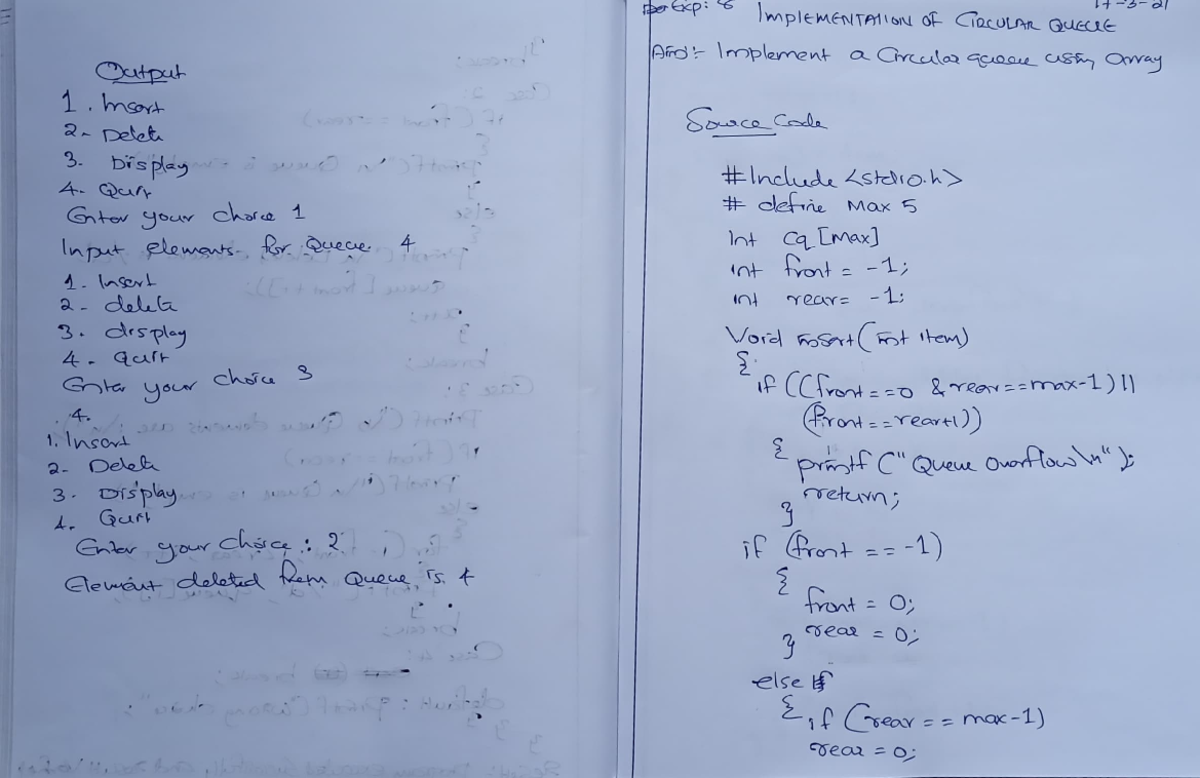 Ds exp8 - Data Structure lab experiment 8 - pleméNTAIIGN o CiocOLAR Que ...