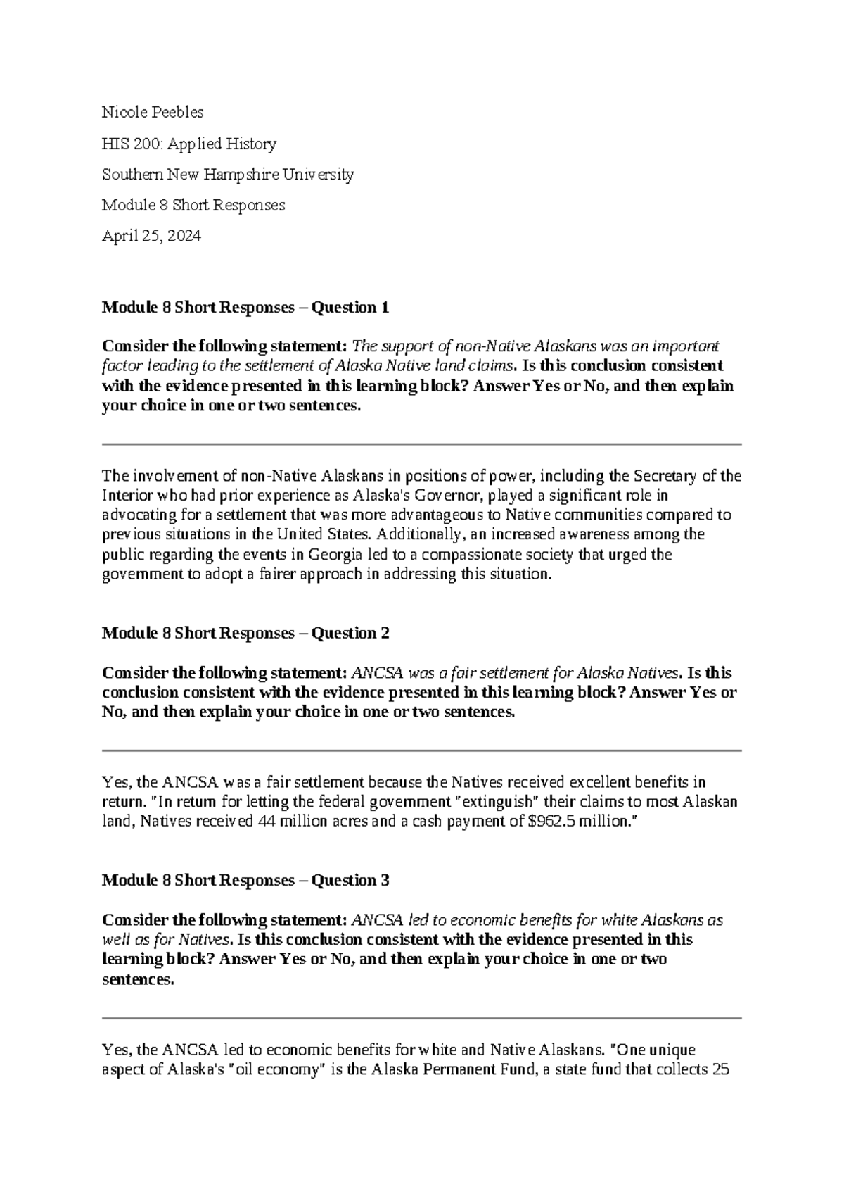 Appl. his. module 8 sh response - Nicole Peebles HIS 200: Applied ...