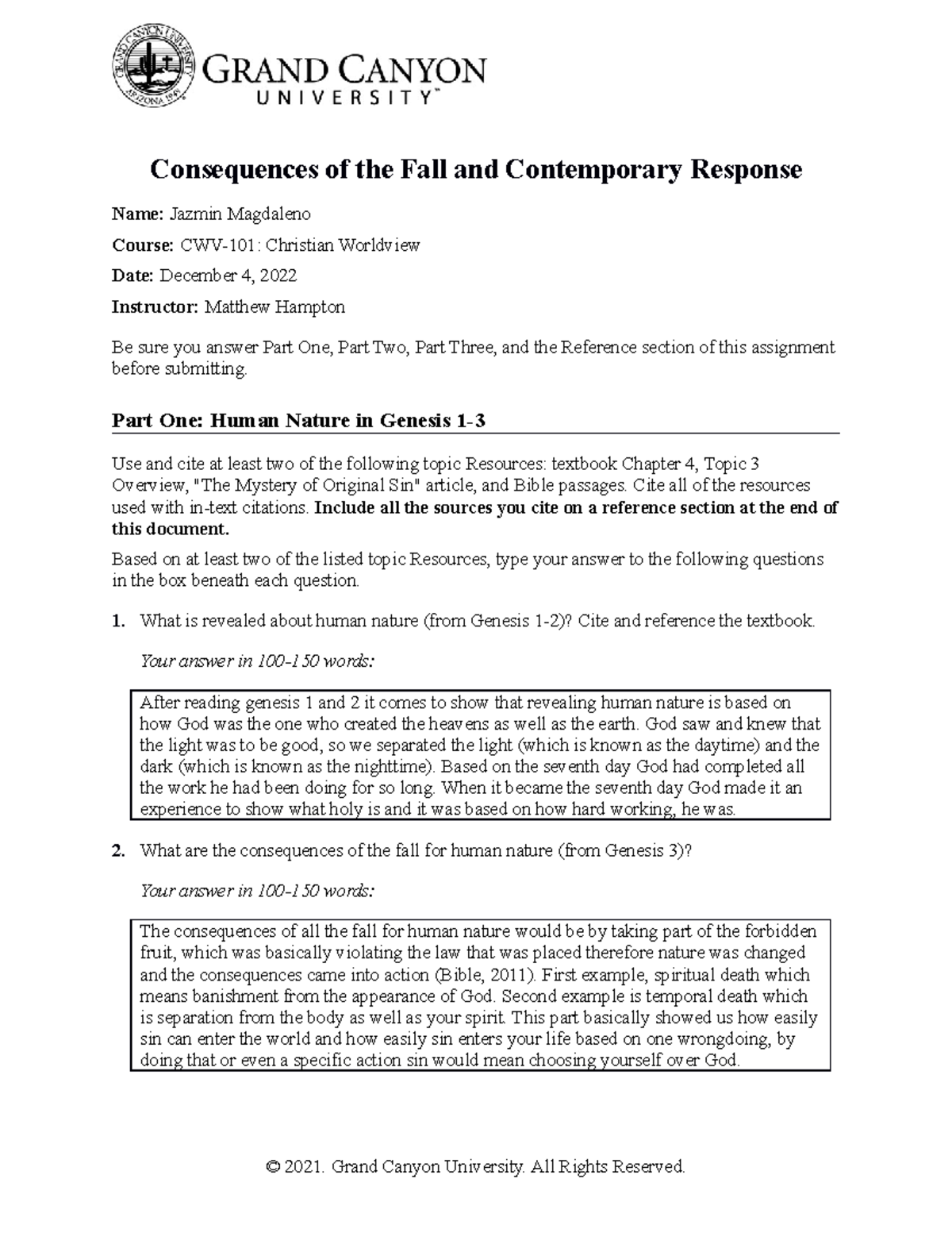 CWV-101 Conseqences Of The Fall Contemporary Response (100% ...