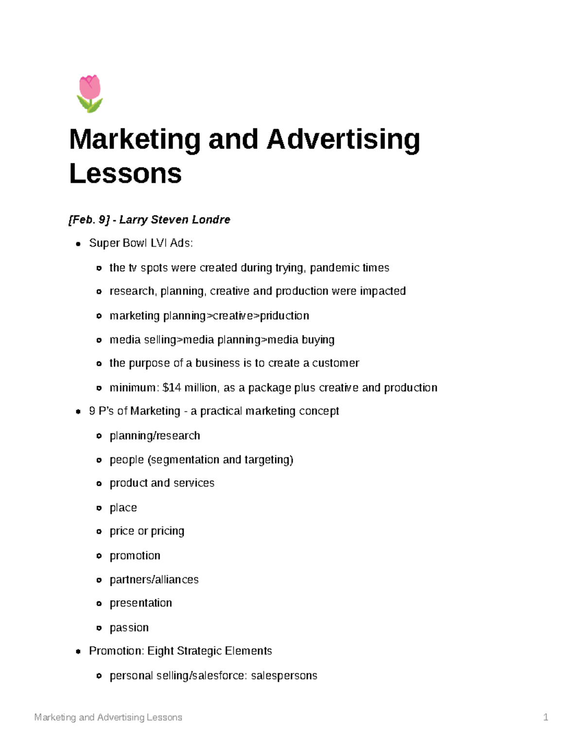 ADV 275 Marketing and Advertising Lessons - Marketing and Advertising ...