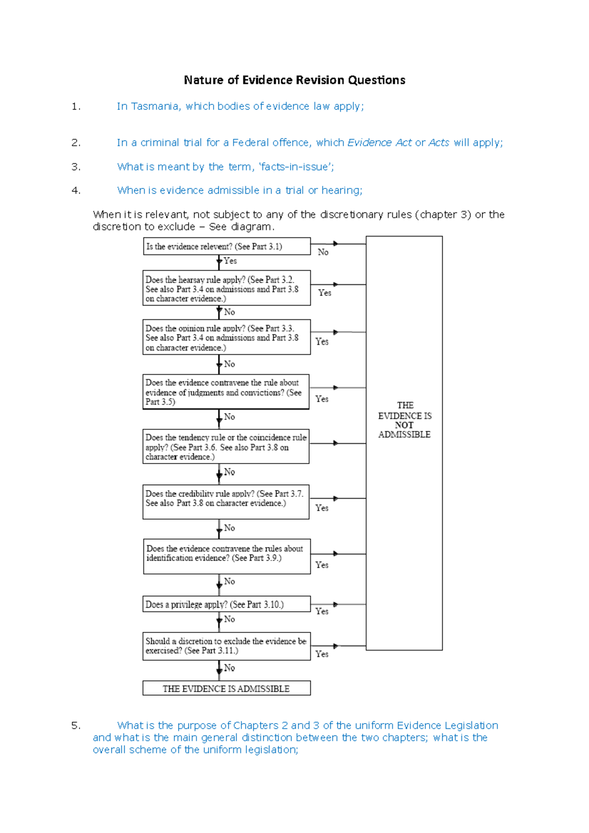 Revision Questions Evidence - Nature of Evidence Revision Questions In ...
