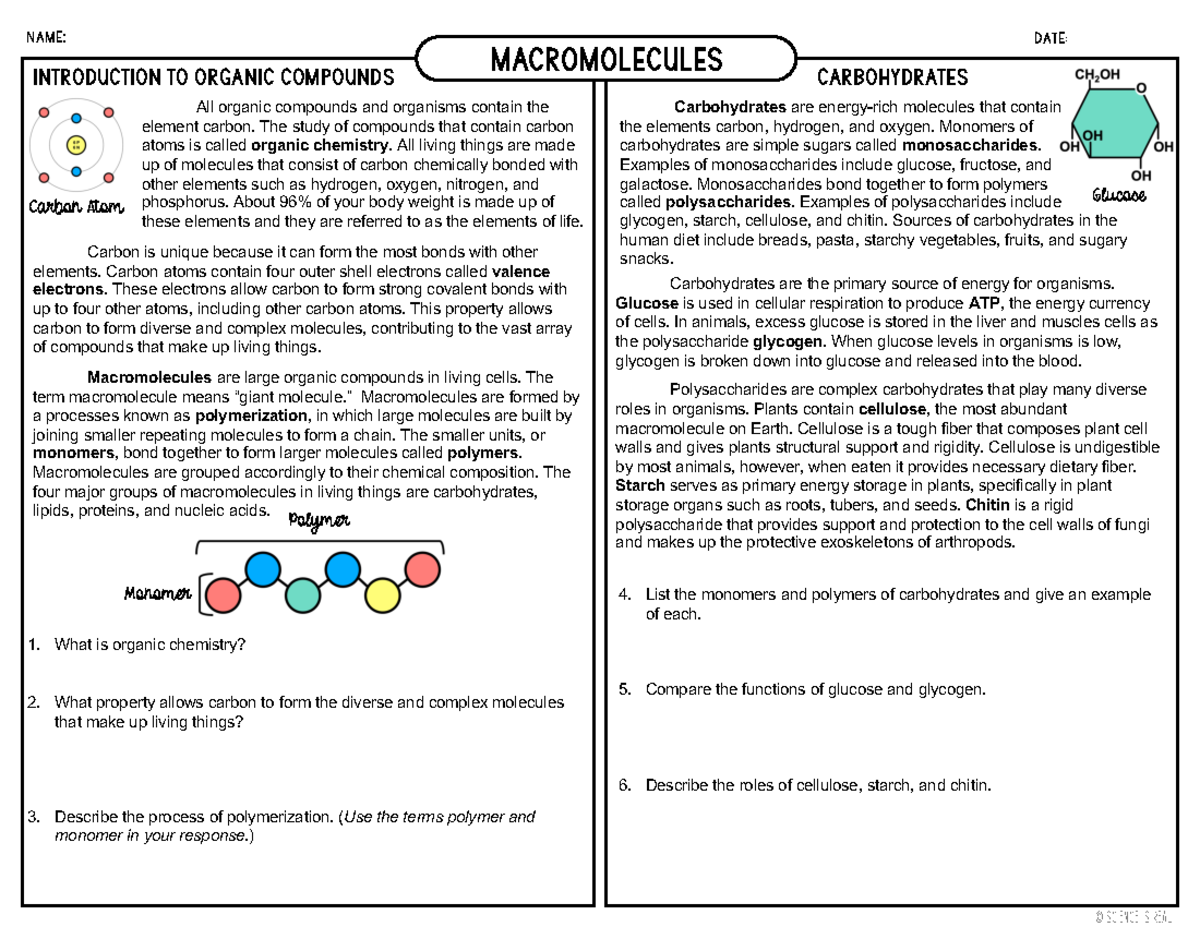 Macromolecules Student Copy - MACROMOLECULES INTRODUCTION TO ORGANIC ...