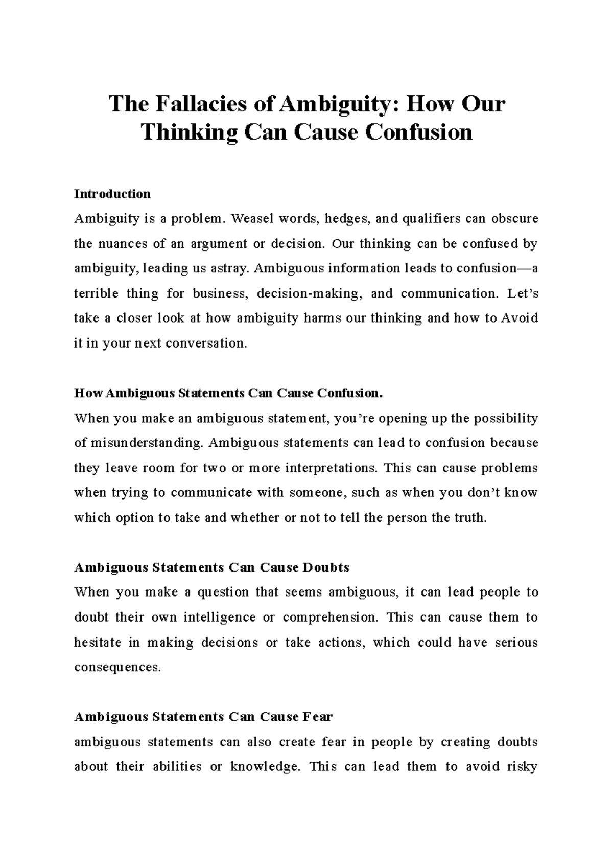 The Fallacies of Ambiguity: How Our Thinking Can Cause Confusion - The ...