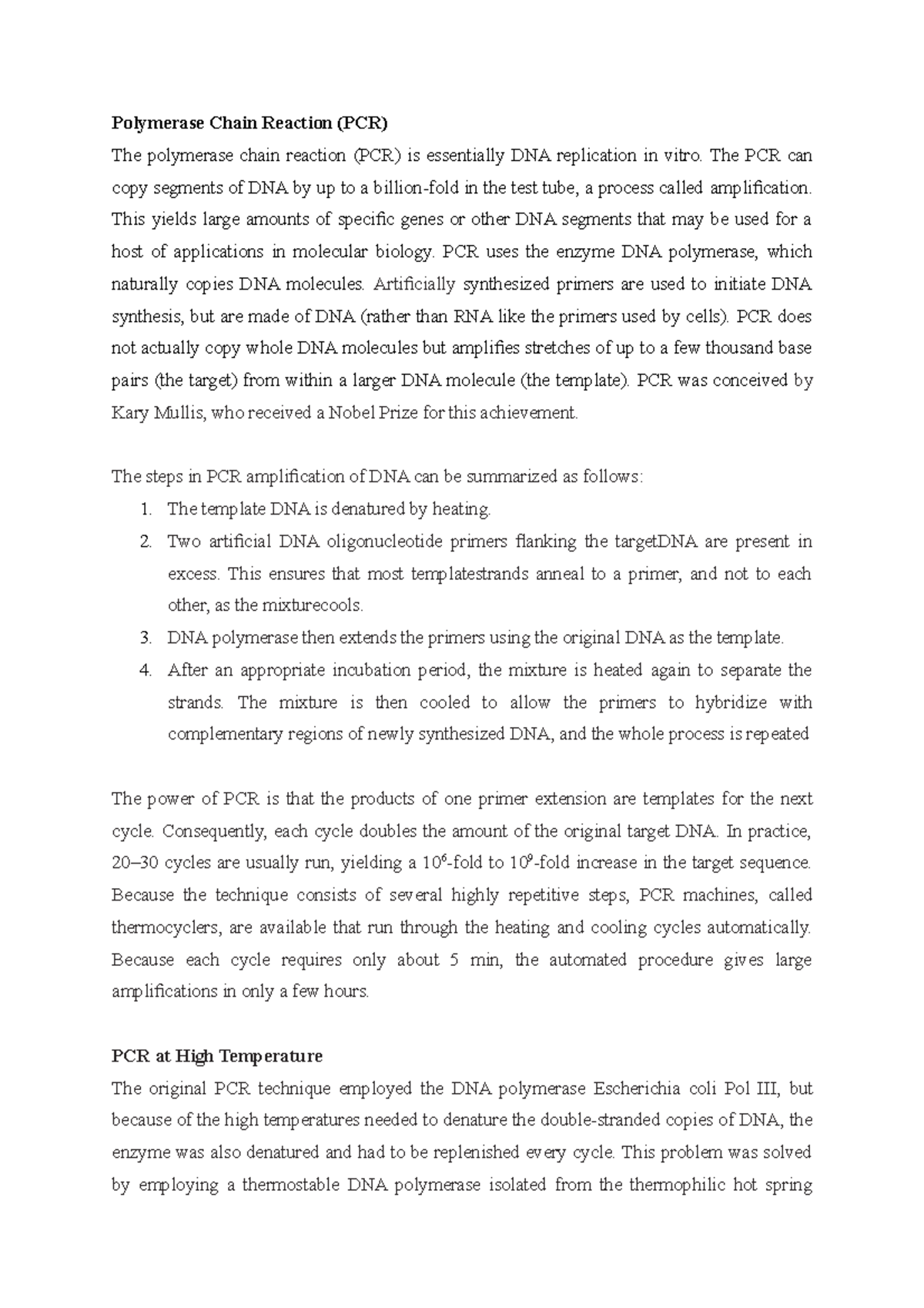 Polymerase Chain Reaction and its Application Notes - Polymerase Chain ...