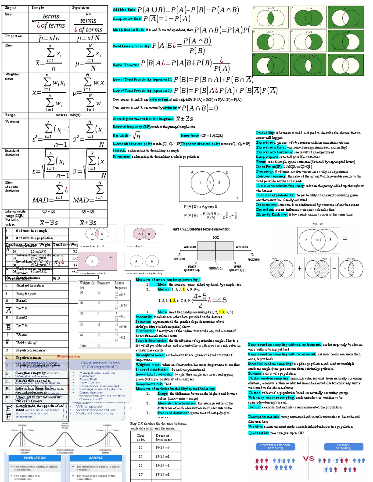 COMM 104 cheat sheet test 1 - Probability: # between 0 and 1 assigned ...