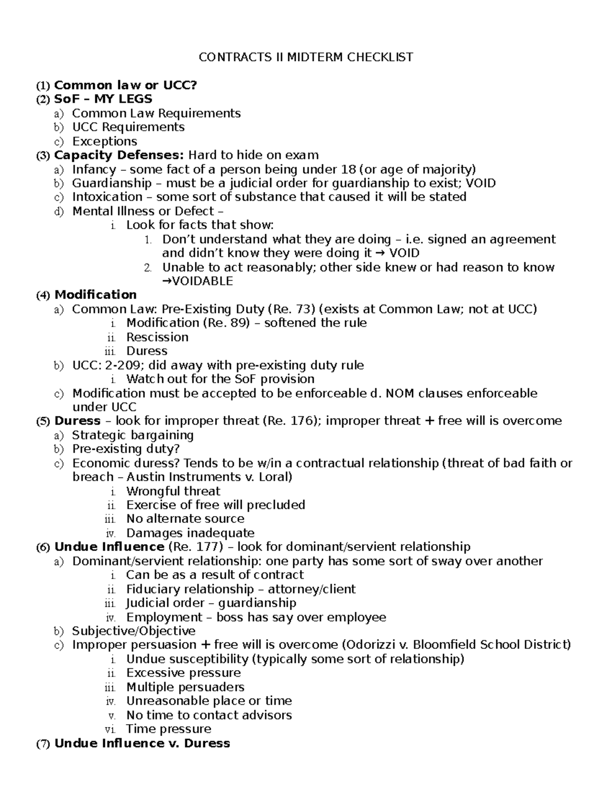 Contracts Midterm Checklist 2023 - CONTRACTS II MIDTERM CHECKLIST (1 ...