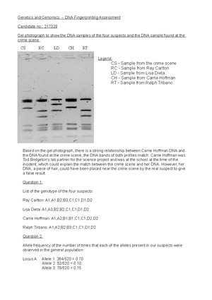 Genetics and Genomics DNA Fingerprinting Assessment - Studocu