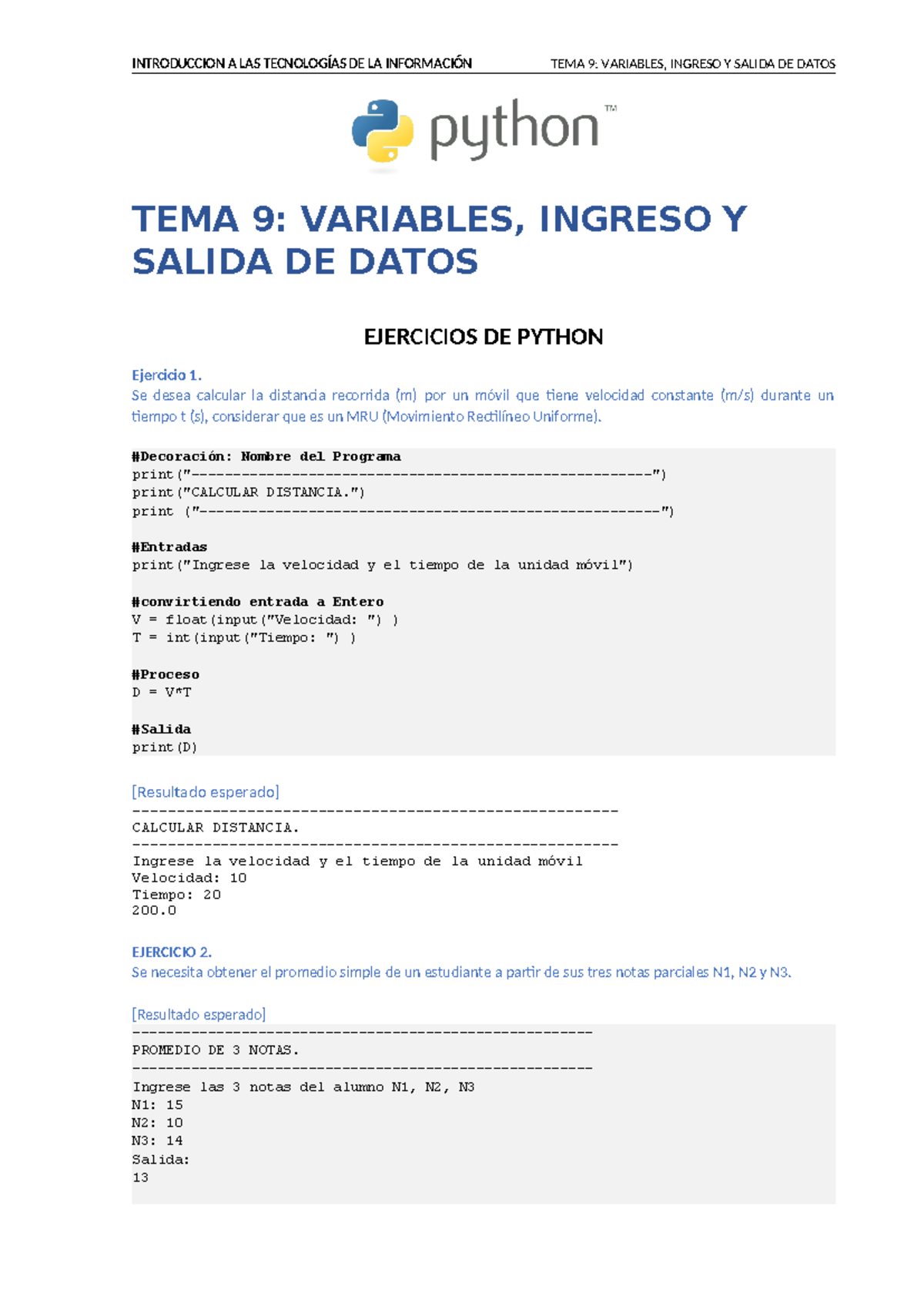 Sesion 9 Variables - TEMA 9: VARIABLES, INGRESO Y SALIDA DE DATOS ...
