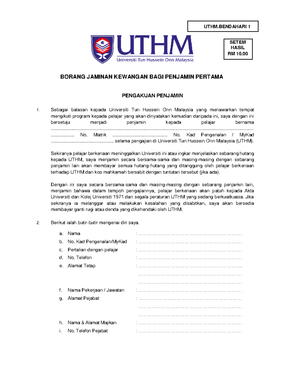 3- Jaminan- Kewangan BM - BORANG JAMINAN KEWANGAN BAGI PENJAMIN PERTAMA ...