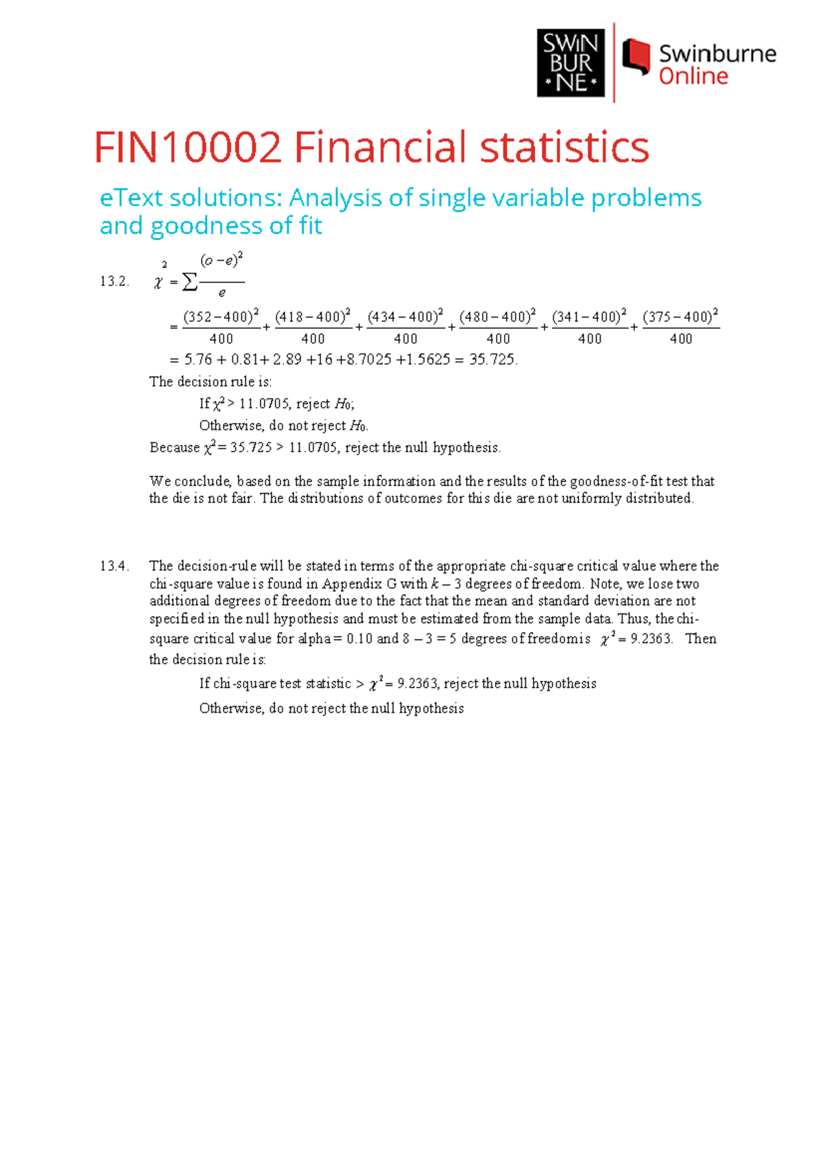 8.4 solutions - Notes - FIN10002 Financial statistics eText solutions ...