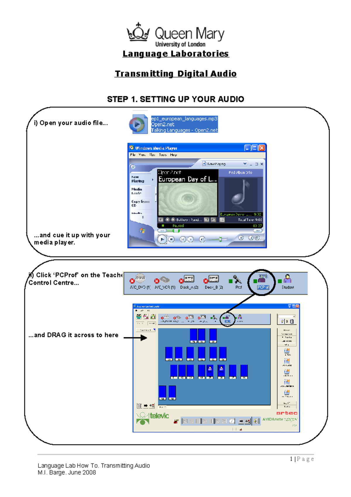 Transmit Audio - ertert - ii) Click ‘PCProf’ on the Teacher Control ...