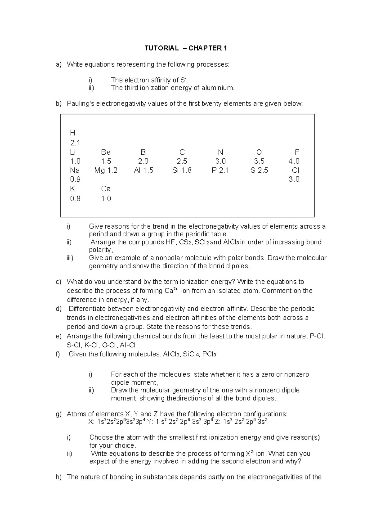 Tutorial - Chapter 1 - exercise - TUTORIAL – CHAPTER 1 a) Write ...