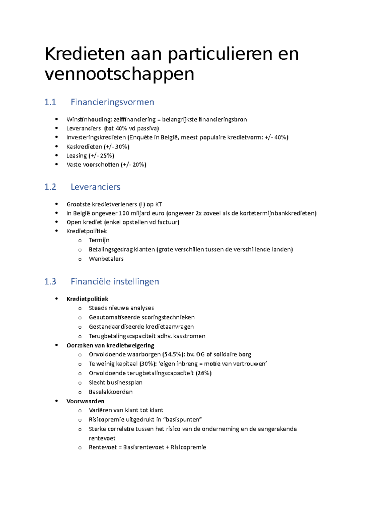 Financiële markten - Deel 2 - Kredieten aan particulieren en ...