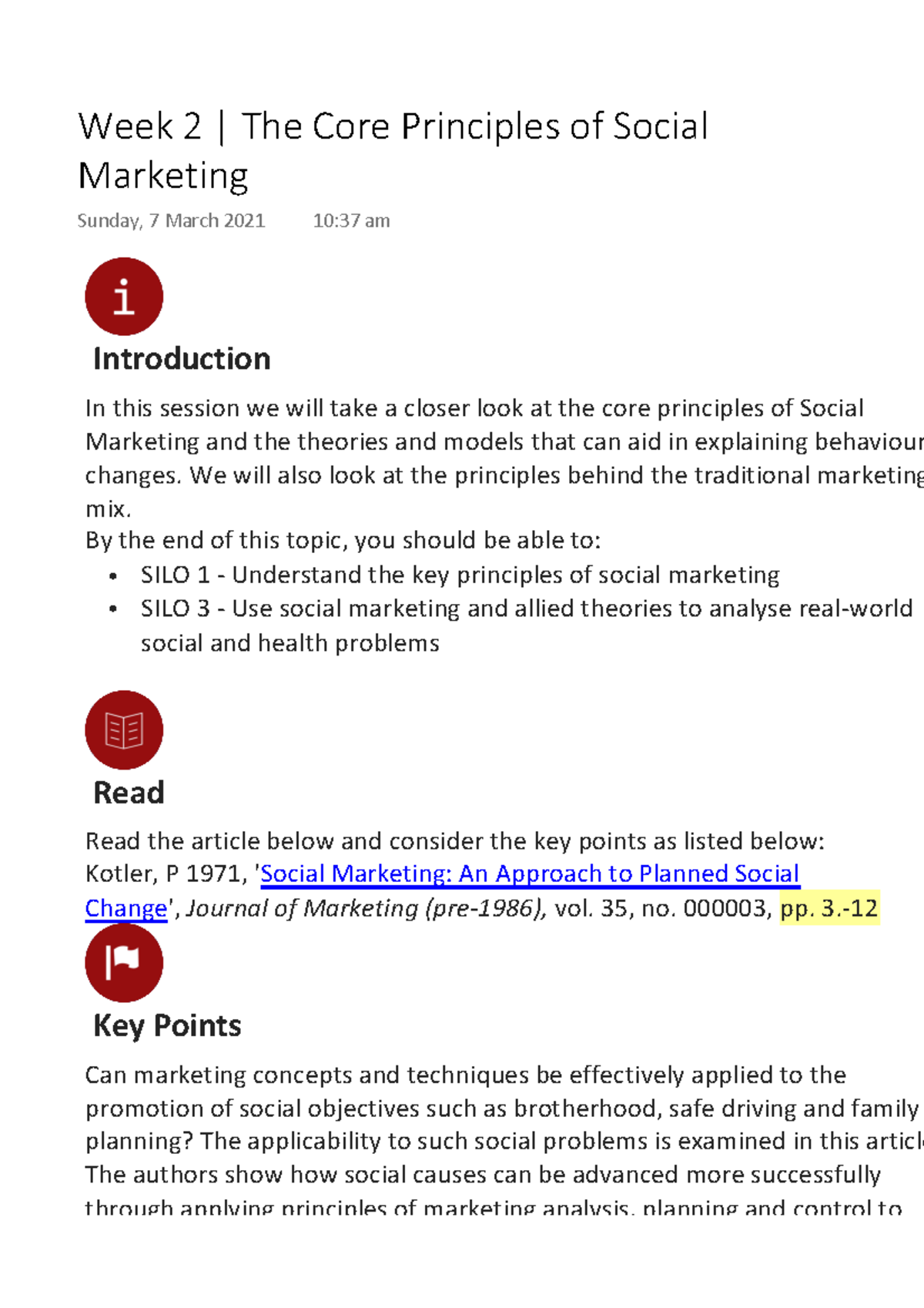 Week 2 The Core Principles of Social Marketing - Introduction In this ...