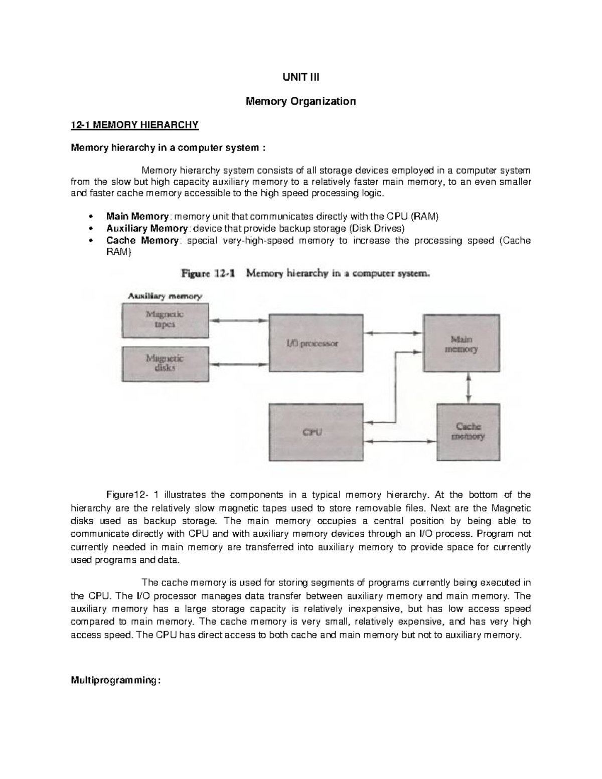 Unit4 2 Book - Notes - UNIT III Memory Organization 12-1 MEMORY ...