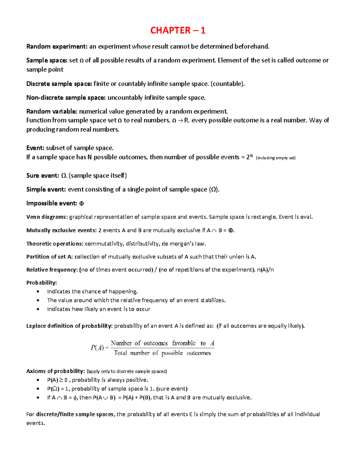 Prob Cheatsheet - CHAPTER – 1 ####### Random experiment: an experiment ...
